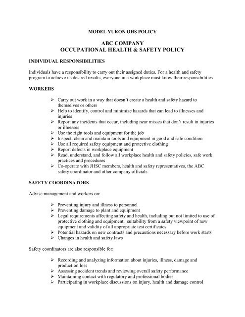 abc company occupational health & safety policy - HRInsider
