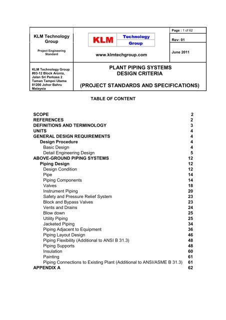 project standards and specifications - KLM Technology Group