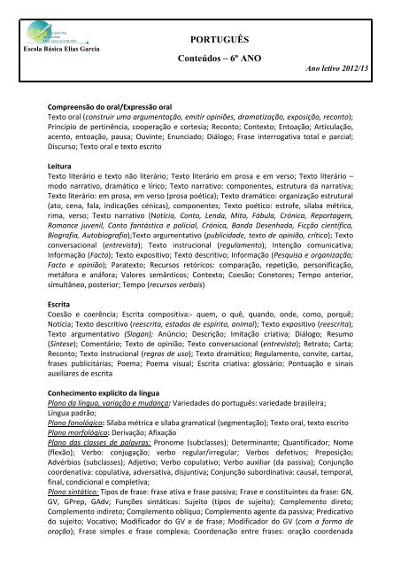 6º ANO - Agrupamento de Escolas Elias Garcia 6º ANO - Agrupamento de Escolas Elias Garcia