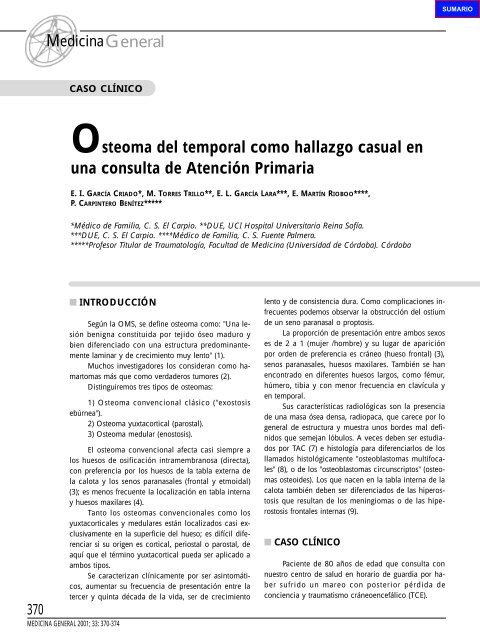 Osteoma del temporal como hallazgo casual en una consulta de ...
