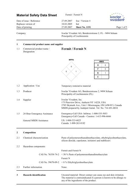 Material Safety Data Sheet Fermit / Fermit N - kleindental