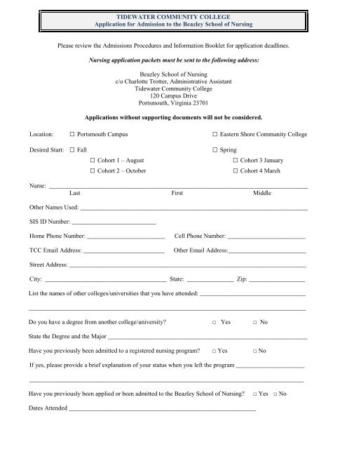 Application for Admission to the Registered Nursing Program