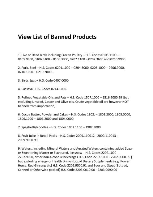 View List of Banned Products