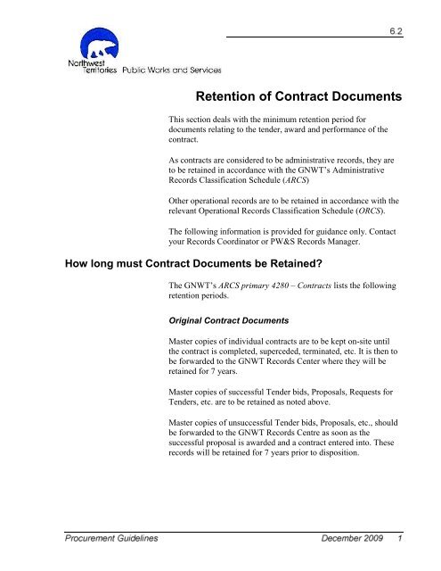 Retention of Contract Documents