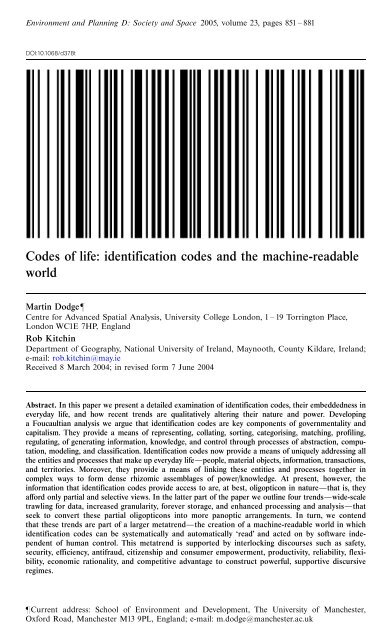 Codes of life: identification codes and the machine-readable world