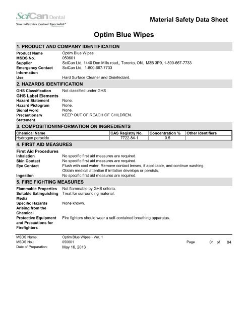 OPTIM Blue MSDS - Scican.uk.com