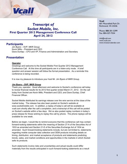 Transcript of - MKR Group