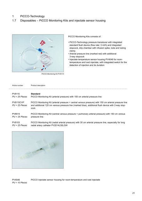 PiCCO Monitoring Kits and injectate sensor housing