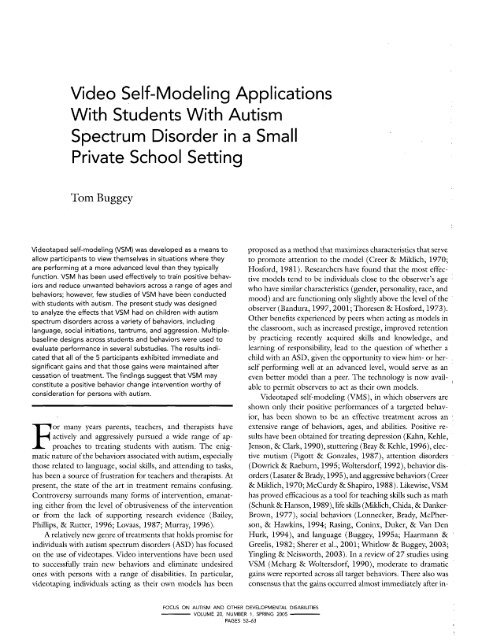 Video Self-Modeling Applications With Students With Autism - Siskin ...