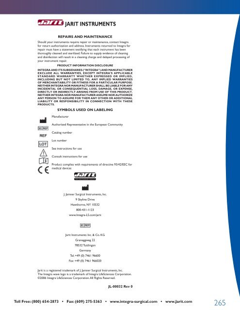 JARIT INSTRUMENTS Below a