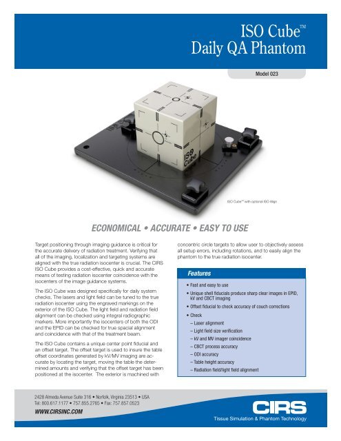 ISO CubeTM Daily QA Phantom - PI Medical