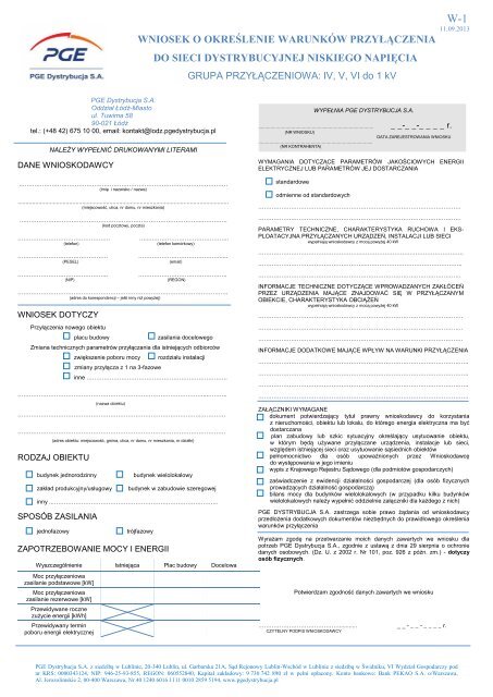 Wniosek o okreÅ lenie warunkÃ³w przyÅ Ä czenia ... - PGE Dystrybucja