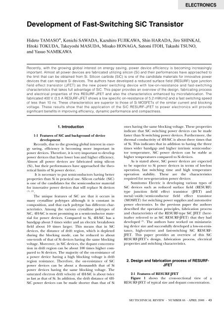 Development of Fast-Switching SiC Transistor - Sumitomo Electric ...