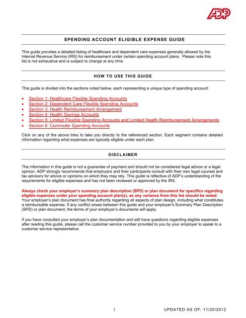 ADP Eligible Expense Guide - ADP Learning Center