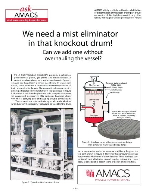 Ask AMACS Solution with MistFix - AMACS Process Tower Internals