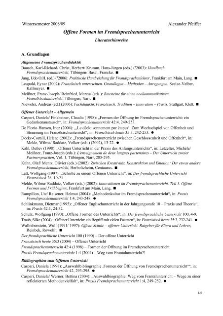 Offene Formen im Fremdsprachenunterricht