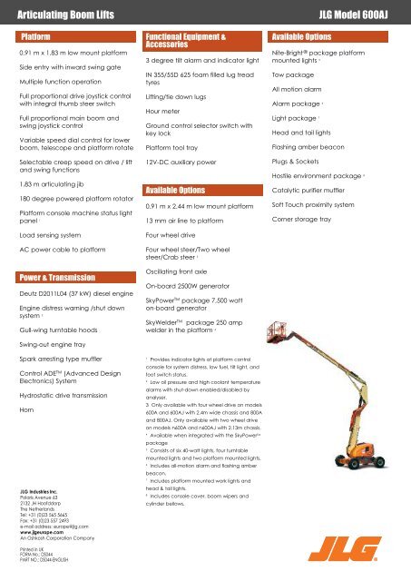 Articulating Boom Lifts JLG Model 600AJ