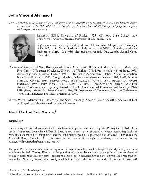 John Vincent Atanasoff And Clifford Berry