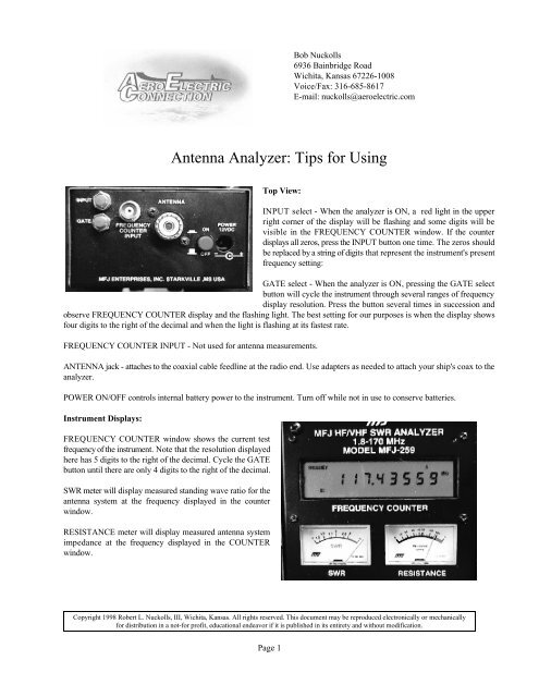 Antenna Analyzer: Tips for Using - AeroElectric Connection