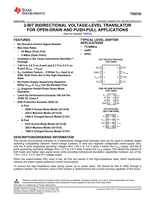 2 Bit Bidirectional Voltage Level Translator For Open Drain And