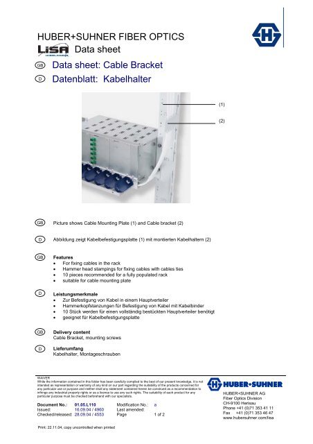 LISA Cable bracket/ Kabelhalter - Data sheet/ Datenblatt - Composites