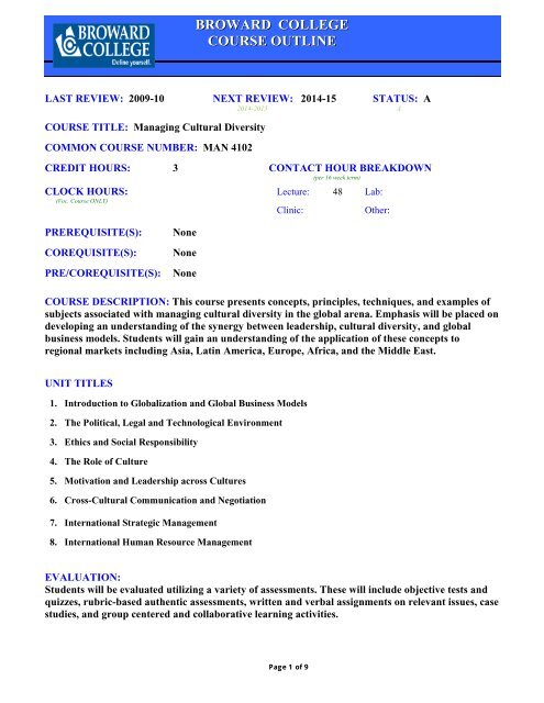 Course Outline Information - Broward College
