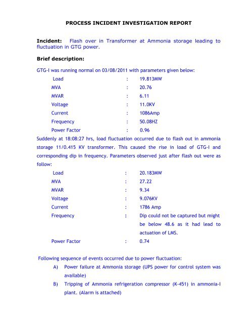 PROCESS INCIDENT INVESTIGATION REPORT Incident: Flash ...
