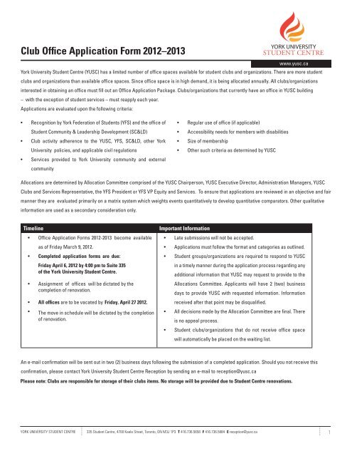 Club Office Application Form 2011-2012 - York University Student ...