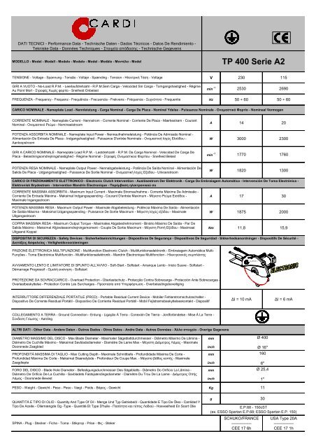TP 400 Serie A2 - Cardi