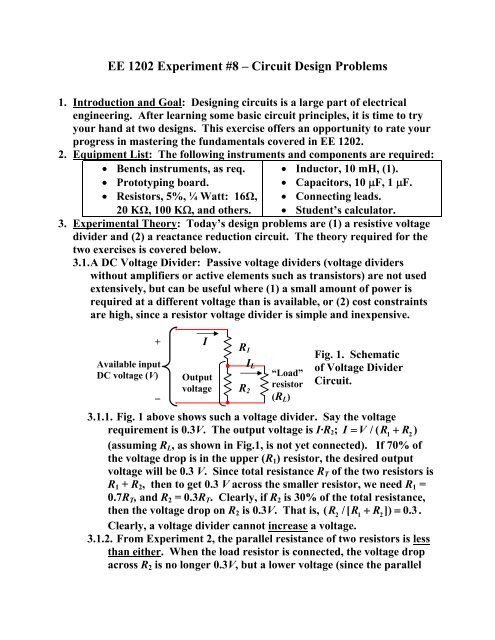 EE 1202 Experiment #8 â Circuit Design Problems