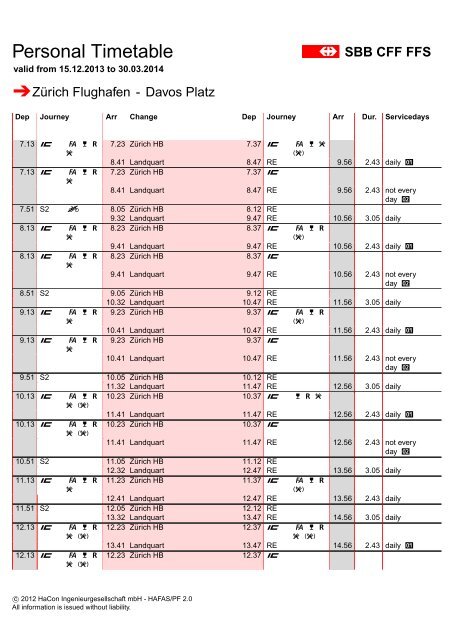 Timetable Zurich Airport - Davos Platz (english, PDF ... - Schatzalp