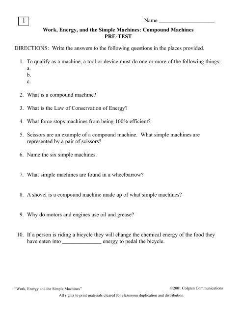 Work, Energy, and the Simple Machines