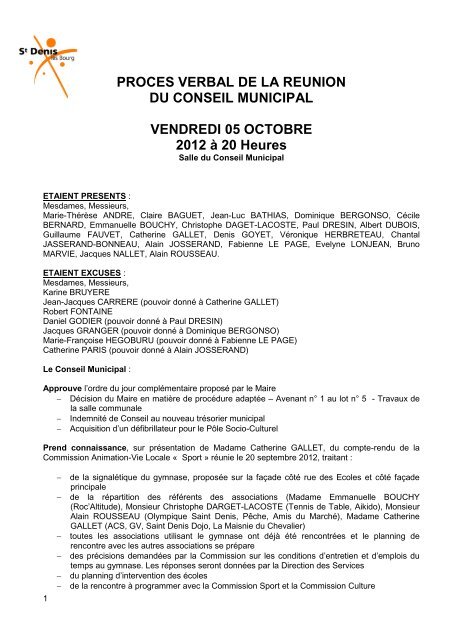 PROCES VERBAL DE LA REUNION DU CONSEIL MUNICIPAL ...