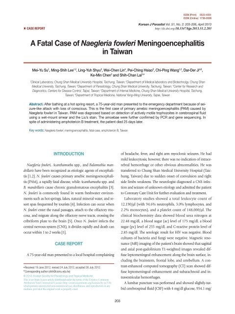 A Fatal Case of Naegleria fowleri Meningoencephalitis in Taiwan