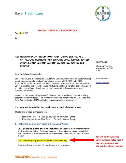 Continuum recall letter - Medrad