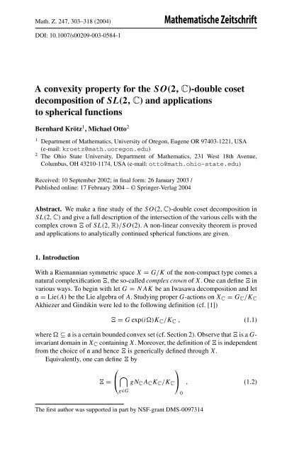 A convexity property for the SO (2,)-double coset decomposition of ...