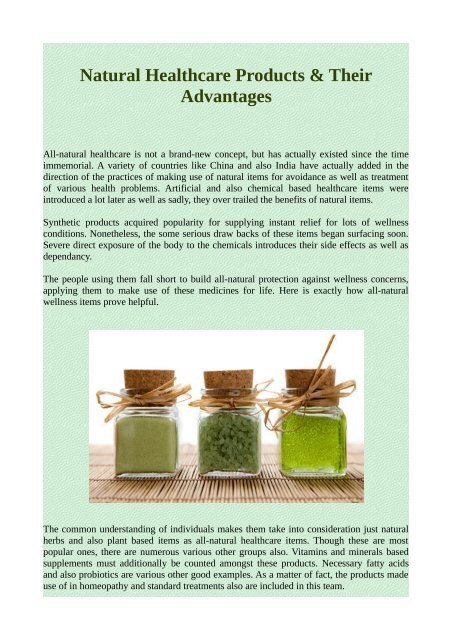 Natural Healthcare Products & Their Advantages