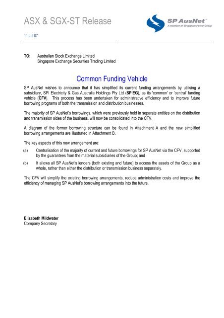 Common Funding Vehicle - SP AusNet