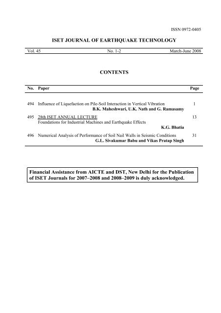 ISET JOURNAL OF EARTHQUAKE TECHNOLOGY ... - IIT Roorkee
