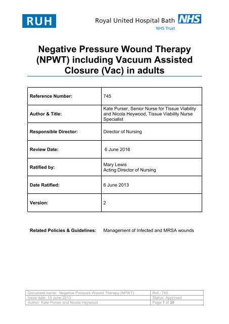 (NPWT) including Vacuum Assisted Closure (Vac) - Royal United ...