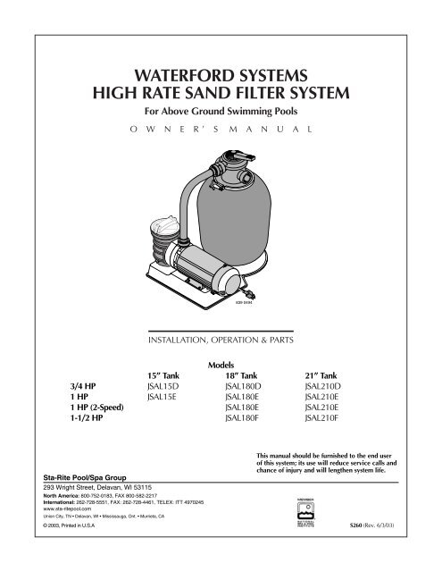 waterford systems high rate sand filter system - Cheap Pool Products