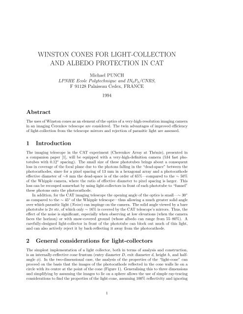 winston cones for light-collection and albedo protection in cat