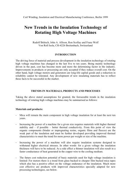 New Trends in the Insulation Technology of Rotating High ... - Von Roll