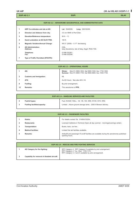 UK AIP (30 Jul 09) AD 2-EGPI-1-1 Civil Aviation Authority AMDT 8/09