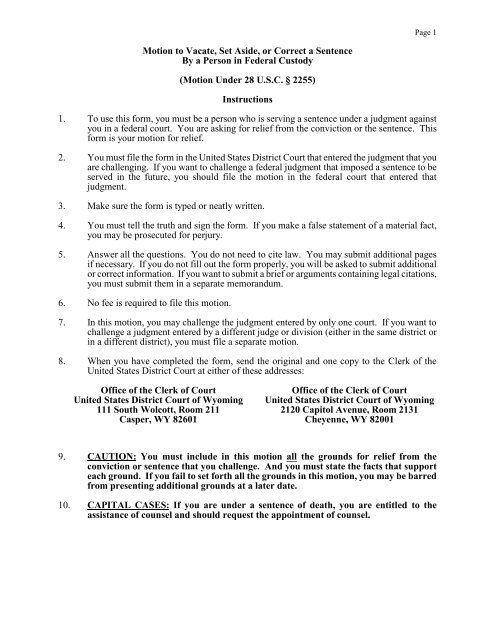 Motion to Vacate, Set Aside, or Correct a Sentence - US District ...