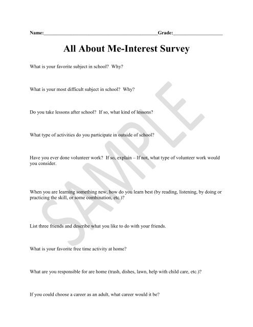 All About Me-Interest Survey