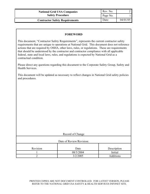 Contractor Safety Requirements - National Grid