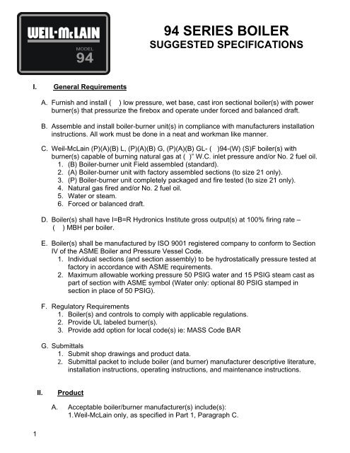94 SERIES BOILER - Weil-McLain