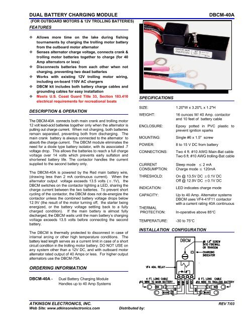 dual battery charging module dbcm-40a - Atkinson Electronics Inc