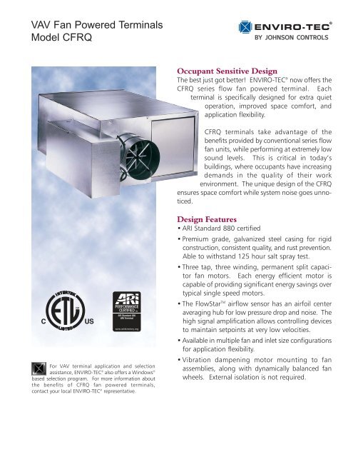VAV Fan Powered Terminals Model CFRQ - Enviro-Tec
